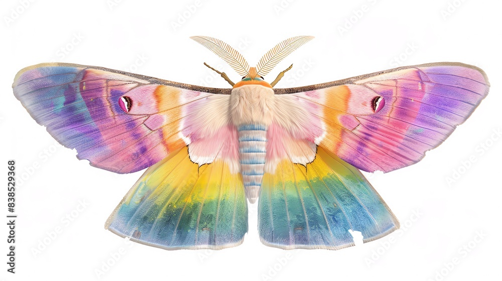 Pale Tussock Moth adorned with rainbow hues on its open wings ...