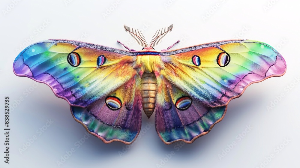 Polyphemus Moth featuring vibrant rainbow spots on its spread wings ...