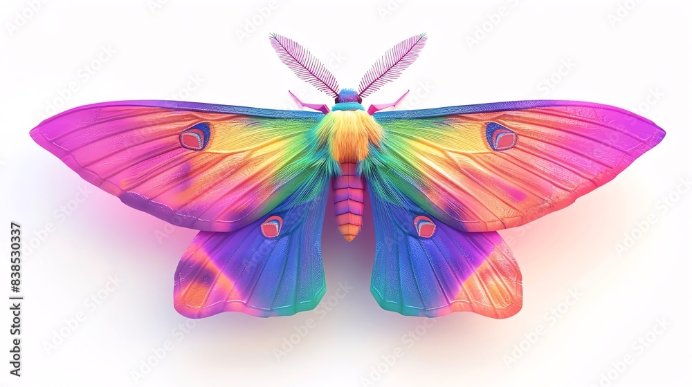 Rosy Maple Moth in striking rainbow colors with wings spread ...