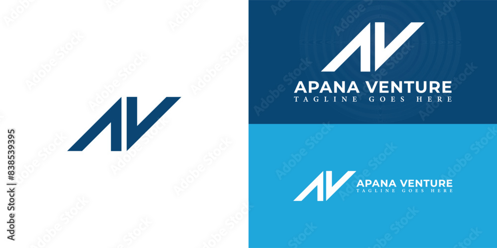Abstract initial letters AV or VA logo in blue color isolated on ...