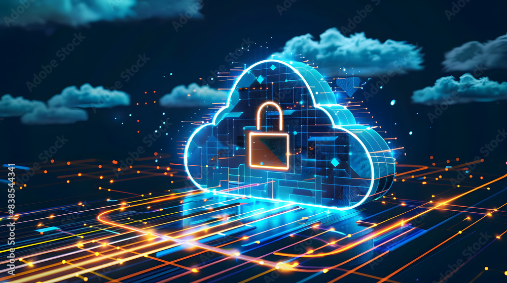 Abstract illustration of cloud security services, stylized cloud icon ...