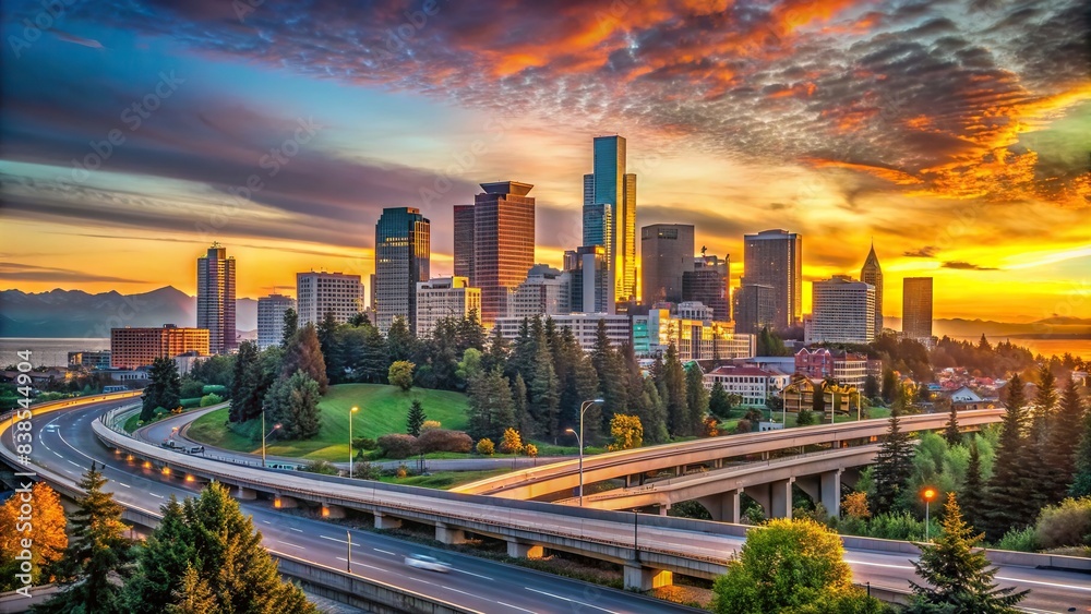 Seattle downtown skyline at sunset viewed from Dr. Jose Rizal or 12th ...