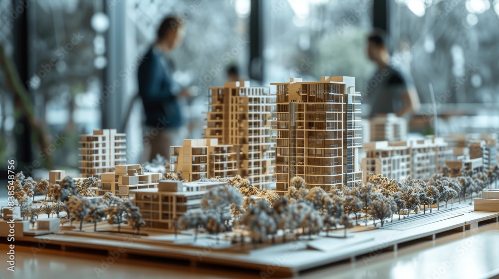 A highly detailed cityscape architectural model with trees and scale ...