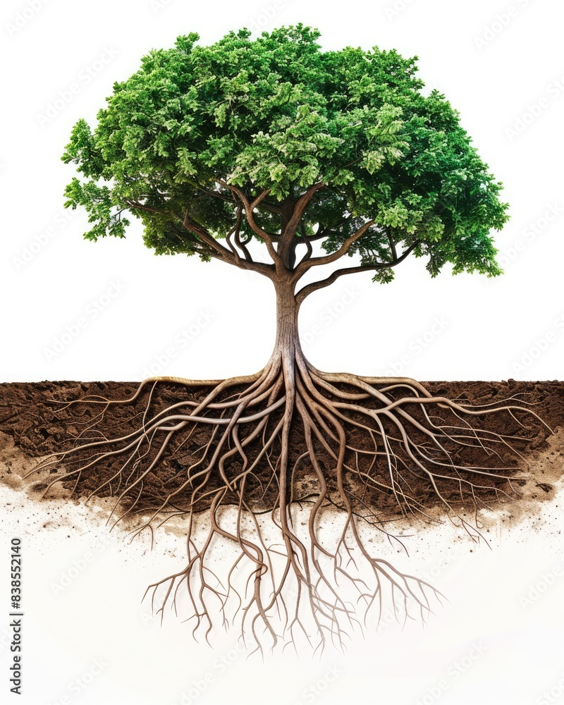 Tree Roots Illustration. Isolated 3D Plant with Root System in Natural ...