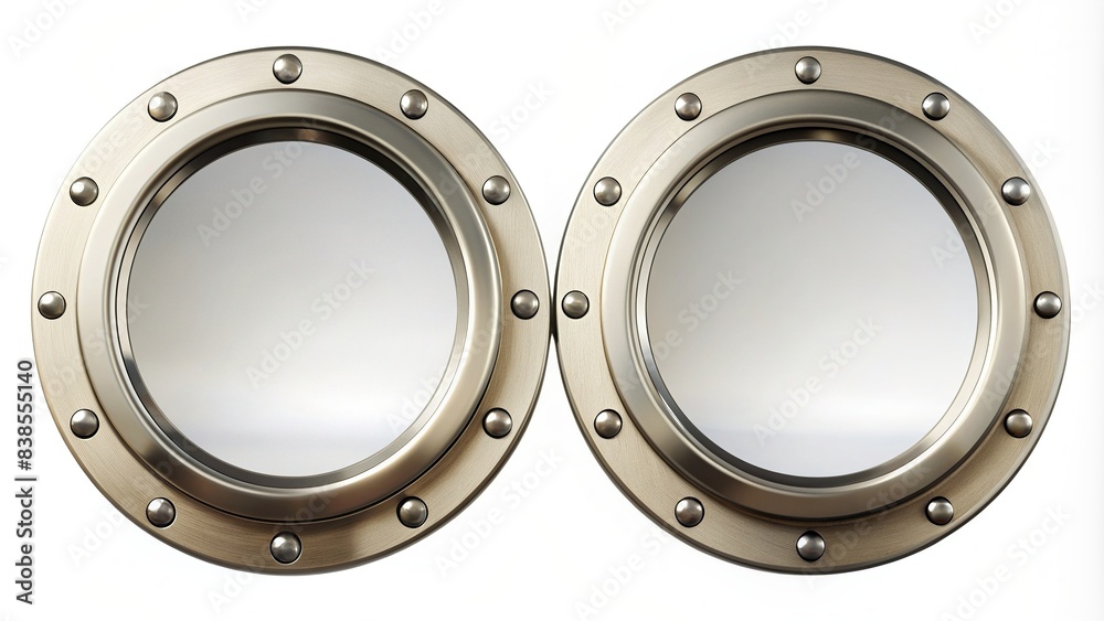 Two metal portholes with screws, isolated on white background, , metal ...