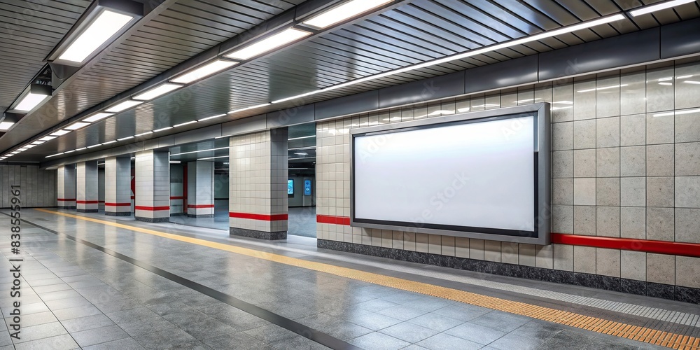 Panoramic billboard mockup in underground subway station interior ...