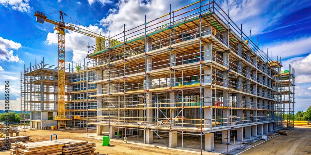 Building construction site with scaffolding, construction, structure ...