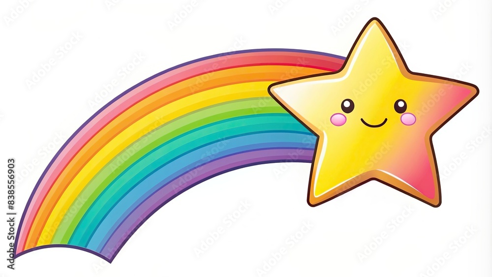 Cute cartoon shooting star with rainbow tail icon isolated on white ...