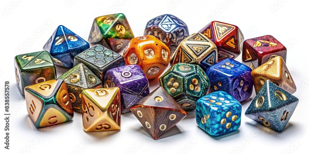 Collection of hand-drawn dice for RPG games on white background, role ...