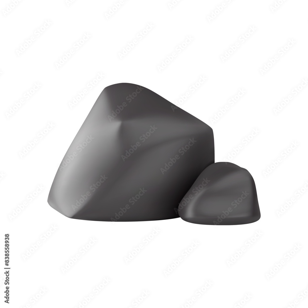 3D stone rocks, volumetric grey cobblestones vector icon, realistic ...