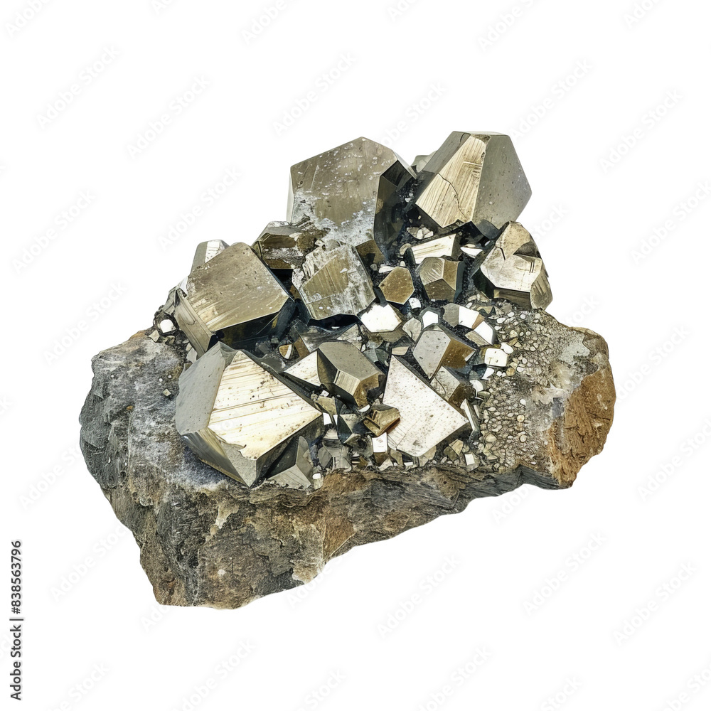 High-resolution photo of a natural pyrite cluster with shiny, metallic ...