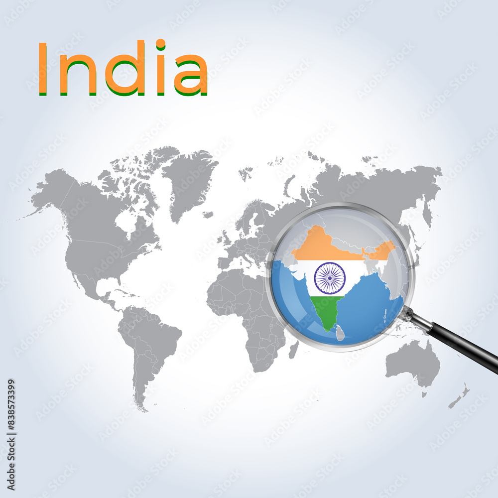 Magnified map India with the flag of India enlargement of maps, Vector ...
