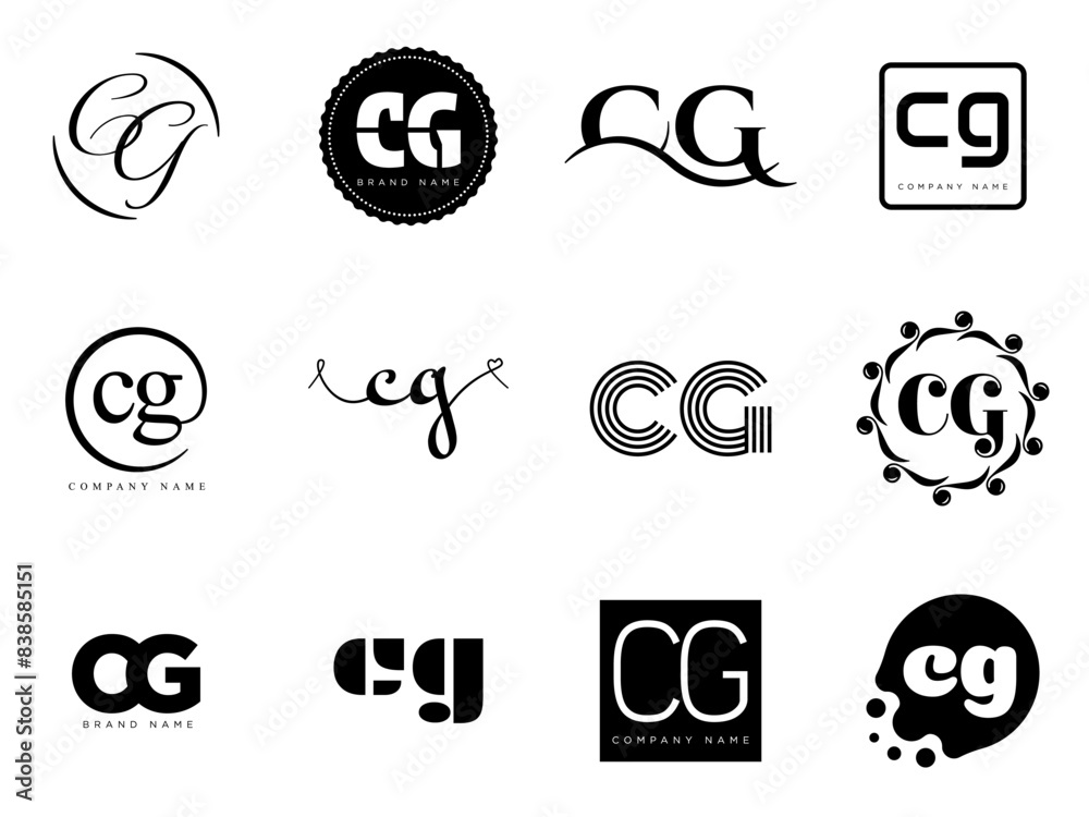 CG logo company template. Letter c and g logotype. Set different ...