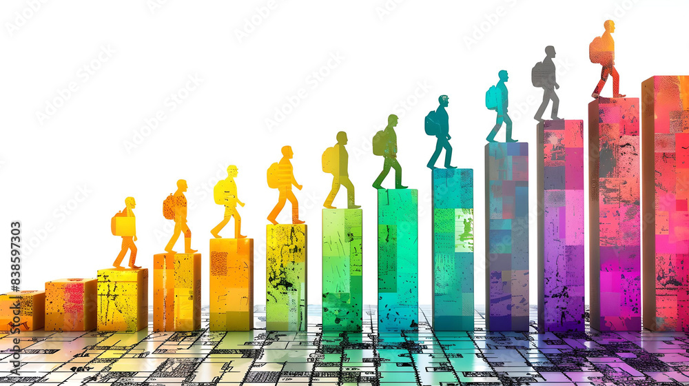 Silhouettes of students walking up a colorful bar graph, symbolizing ...