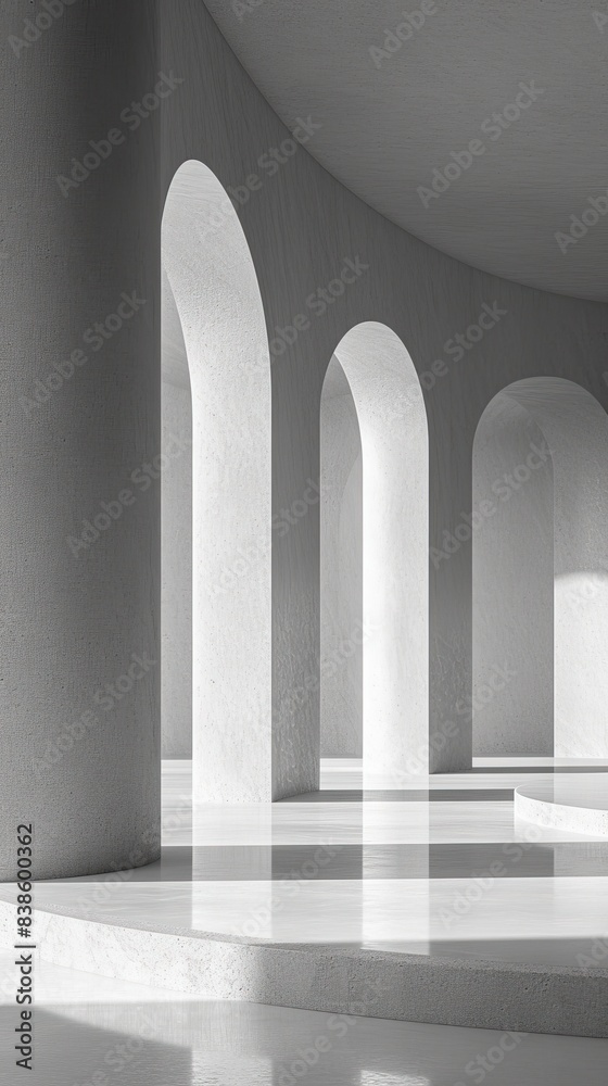 Exterior Archway Marble Flooring Building 3D Rendering Monotone ...