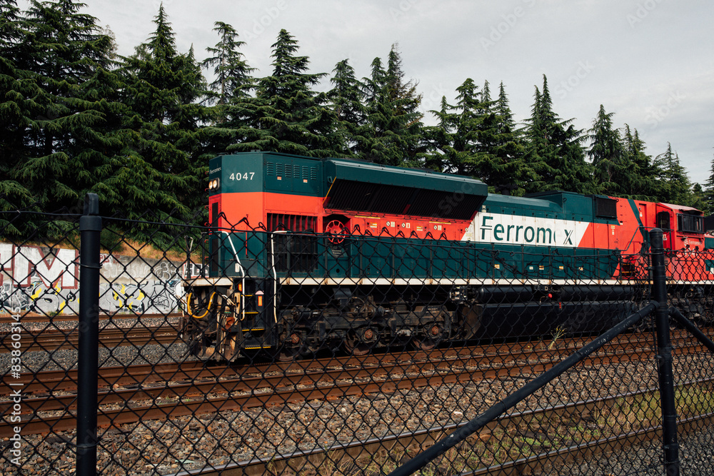 Ferromex lead train car on railroad in Georgetown neighborhood of ...