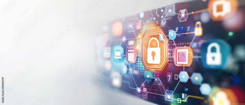 Abstract digital security background featuring a padlock symbol and ...
