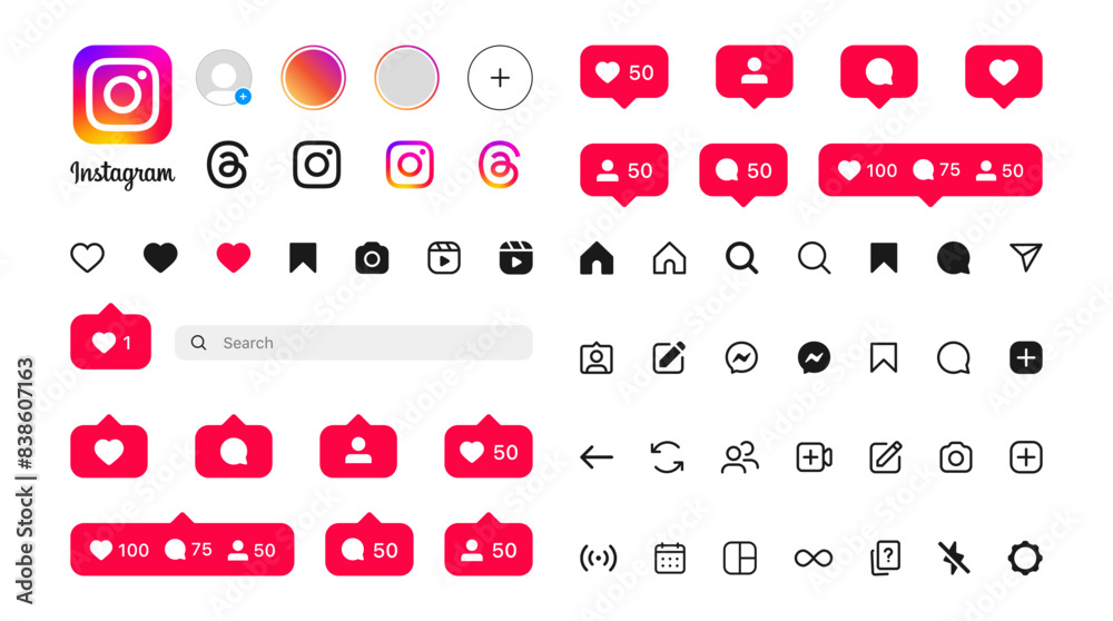 Instagram icons collection set. social media icon like, comment, share ...