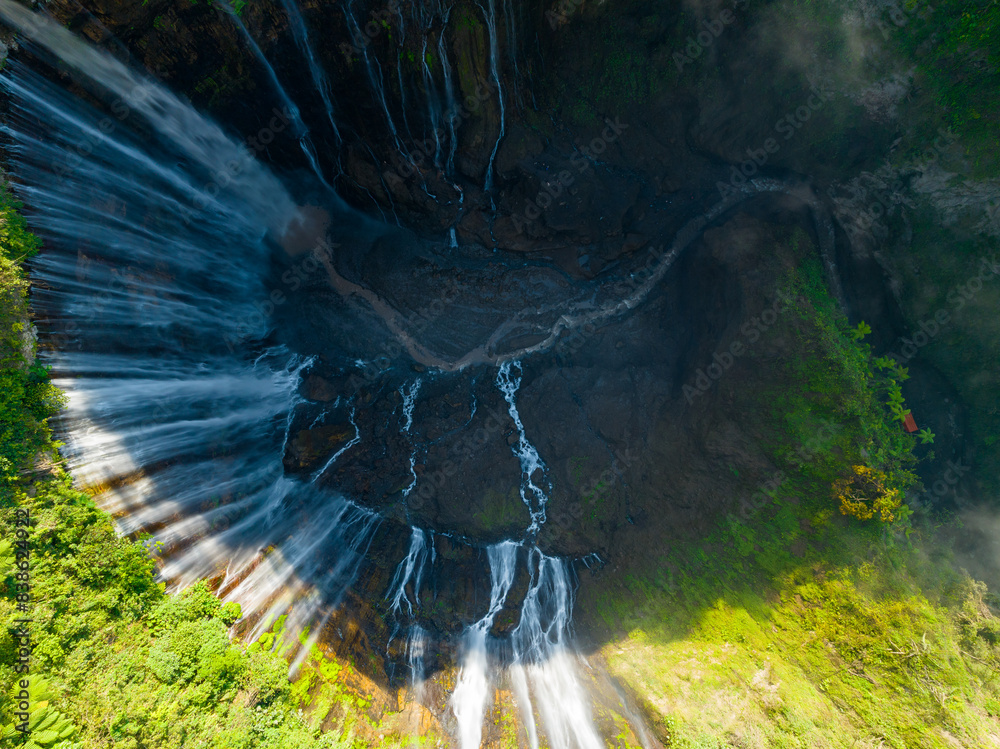 Aerial view of Panorama Tumpak Sewu Waterfalls also known as Coban Sewu ...