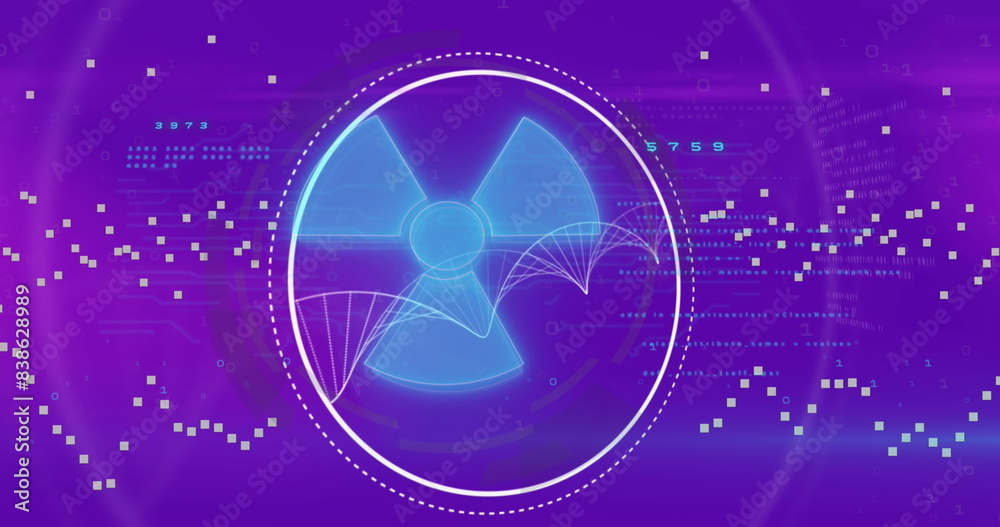 Image of radioactive symbol, dna structure and data processing on ...