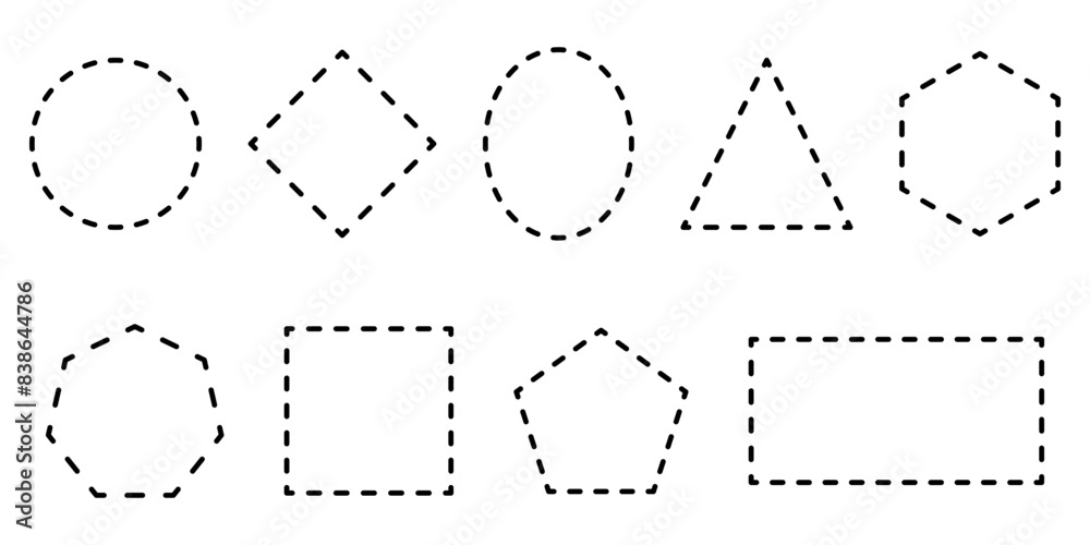 Collection of simple geometric shapes formed by dashed lines - Set of ...