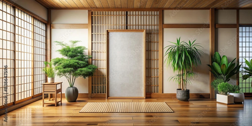 Rectangular vertical frame mockup in Japanese style interior with ...