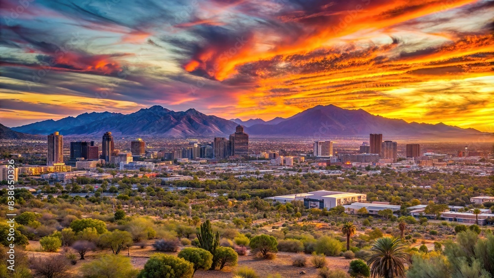 Desert skyline of Phoenix, Arizona with colorful sunset, Phoenix, Arizona, skyline, desert ...