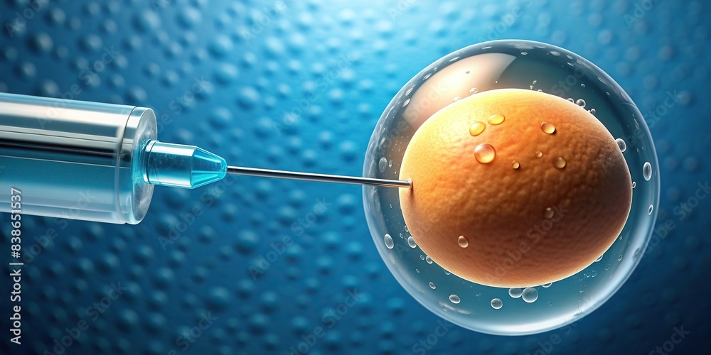 Close-up of a fertilized egg cell being injected with a needle , IVF ...