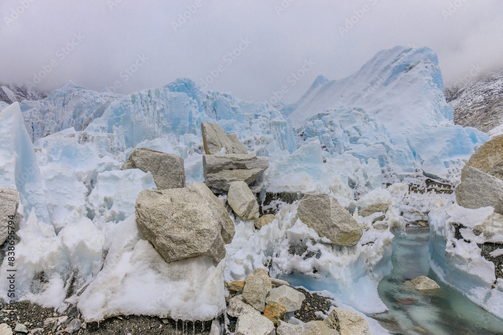 Himalaya mountains landscape with high altitude snow and ice glacier ...
