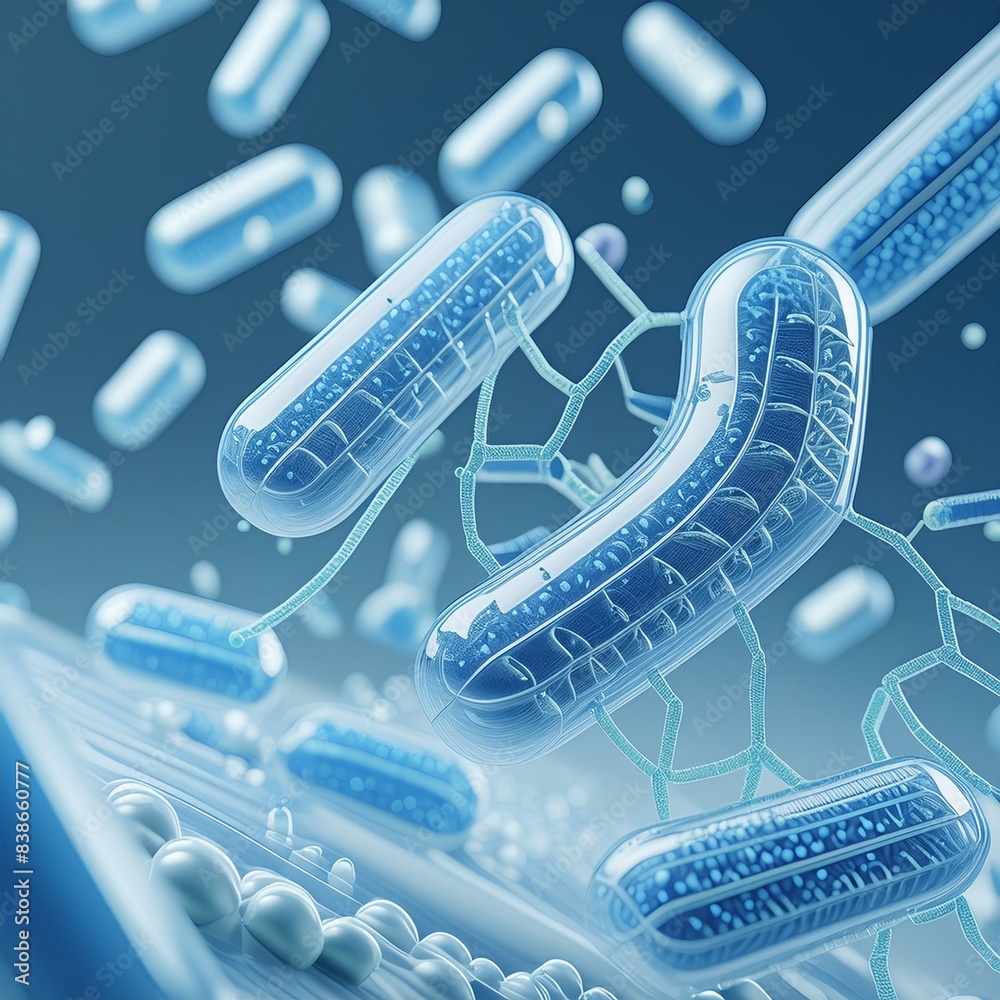 Lactic Acid Bacteria Genome Database. Light blue color. Microscope shot ...