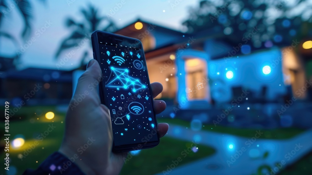 Smart home system development concept. IOT phone application setting ...