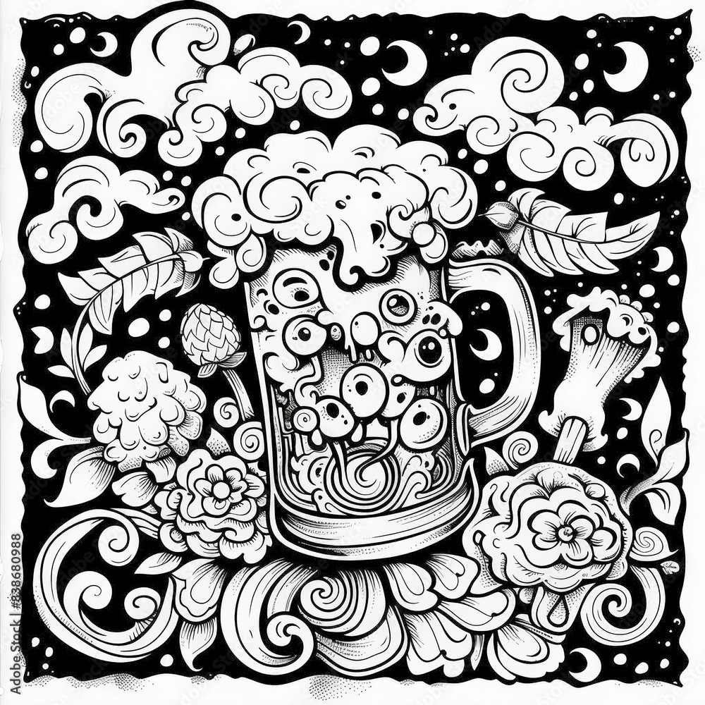 Whimsical street art, Beer festival banner outline clipart for coloring ...