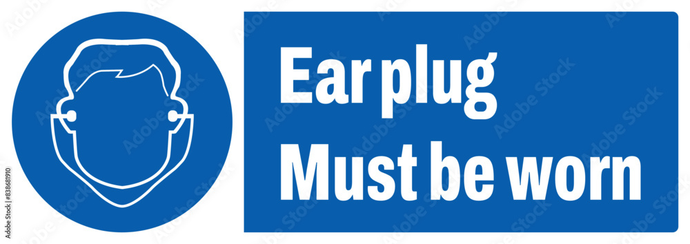 ISO mandatory safety signs_ear plug must be worn landscape size 1/2 a4 ...