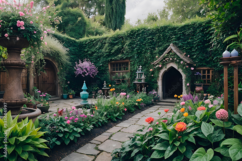 Secret Potion Garden: an image of a hidden garden, filled with exotic ...