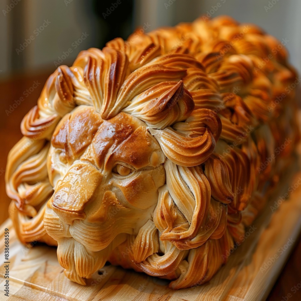 Lion Bread A majestic loaf shaped like a lion, with a detailed mane ...