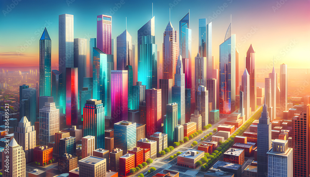 Colorful urban city planning layout in 3D render style showcases a ...