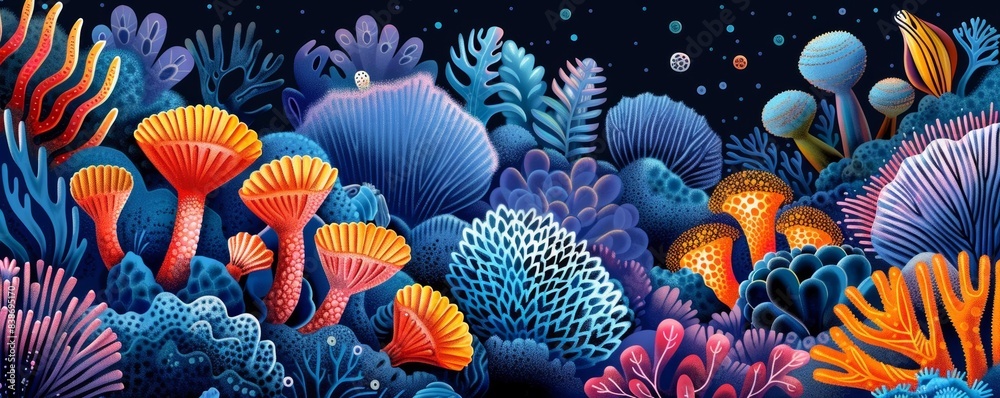 Diatoms flat design side view marine life theme animation tetradic ...