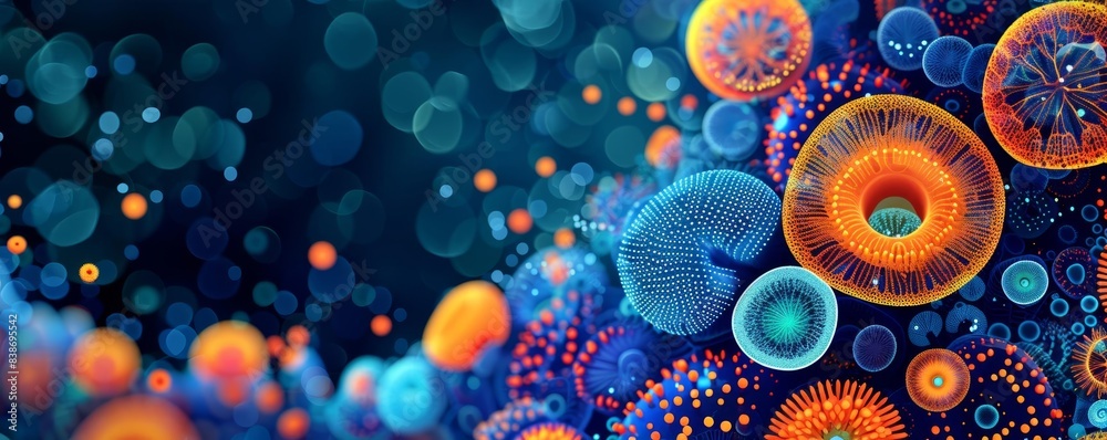Diatoms flat design side view marine life theme animation tetradic ...