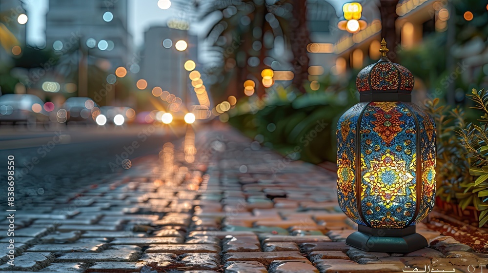 Minimalist Islamic backdrop with vintage arabic lantern in the night ...