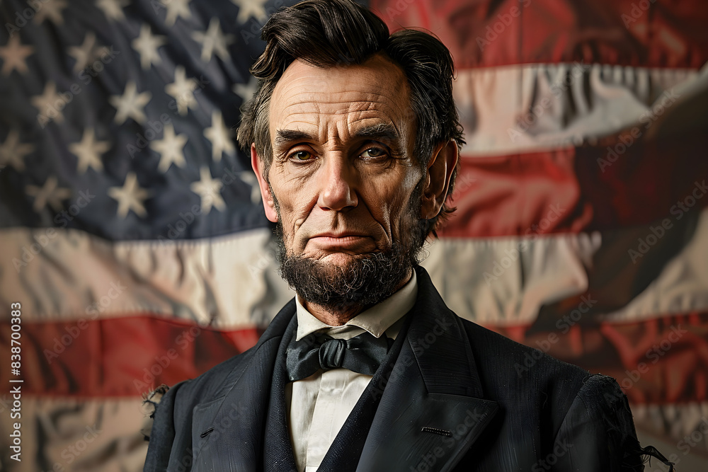 A patriotic portrait of Abraham Lincoln with the American flag ...
