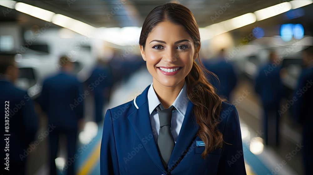 Photograph of a stunningly beautiful air hostess standing in the aisle ...