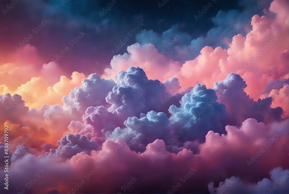 Abstract background with floating, stylized clouds in a surreal setting ...