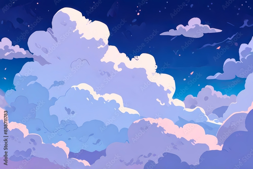 fluffy clouds Anime style illustration, flat anime illustration, vector ...