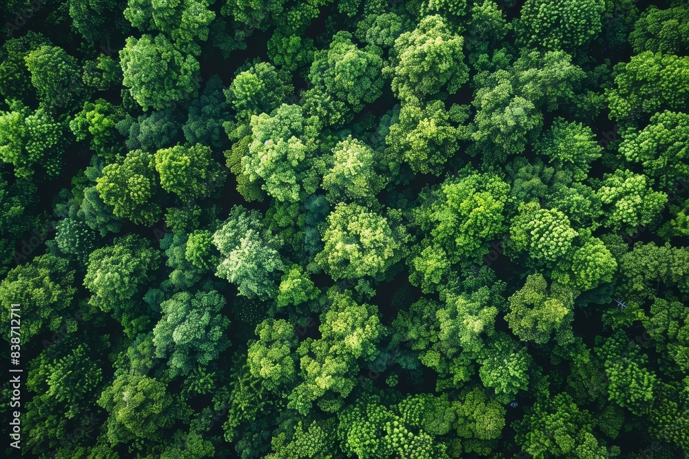 Aerial top view of green trees in forest. Drone view of dense green ...