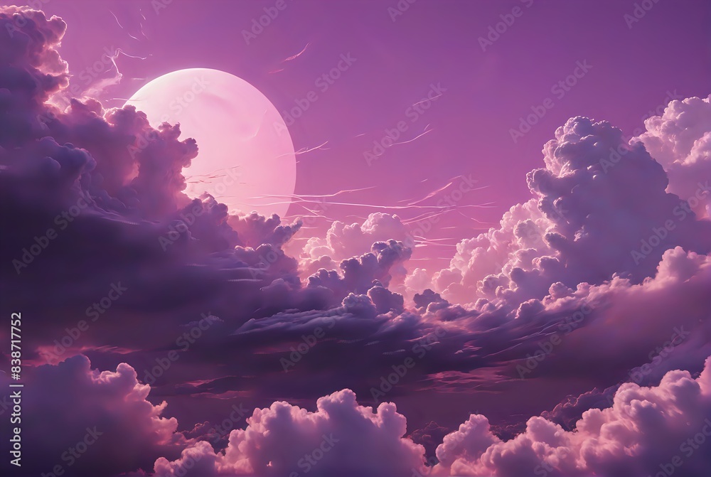 Epic Abstract Art Painting of a Serene Night Sky Scene with Clouds, Sun ...