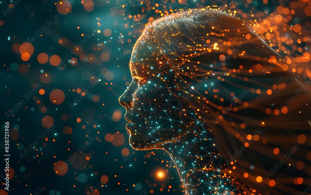 Dynamic photo of an illuminated human head profile with neural ...