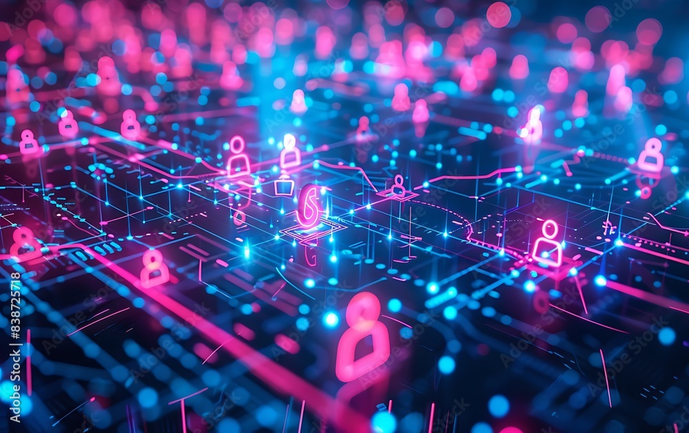 Dynamic photo of a customer segmentation model with neon-lit icons of ...