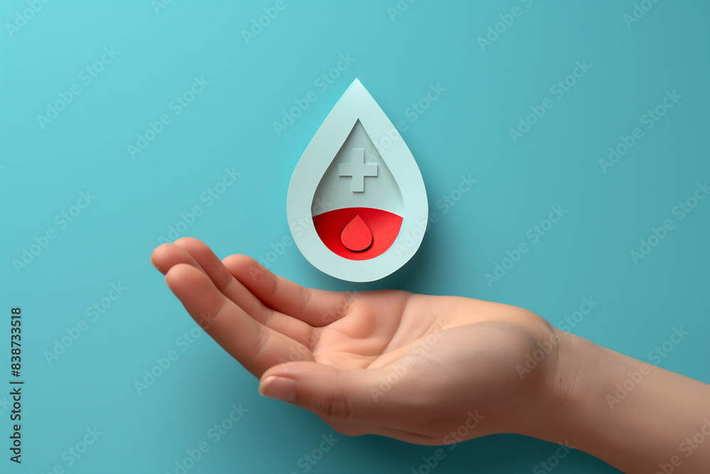 “Hand Holding Blood Drop with Red Cross Symbol”. World blood donor day ...