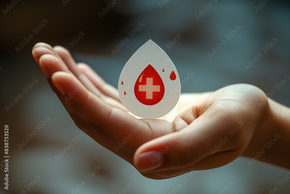 “Hand Holding Blood Drop with Red Cross Symbol”. World blood donor day ...