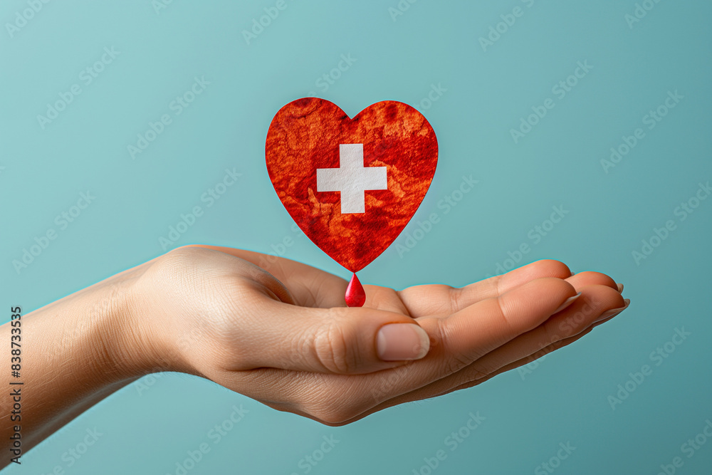 “Hand Holding Blood Drop with Red Cross Symbol”. World blood donor day ...